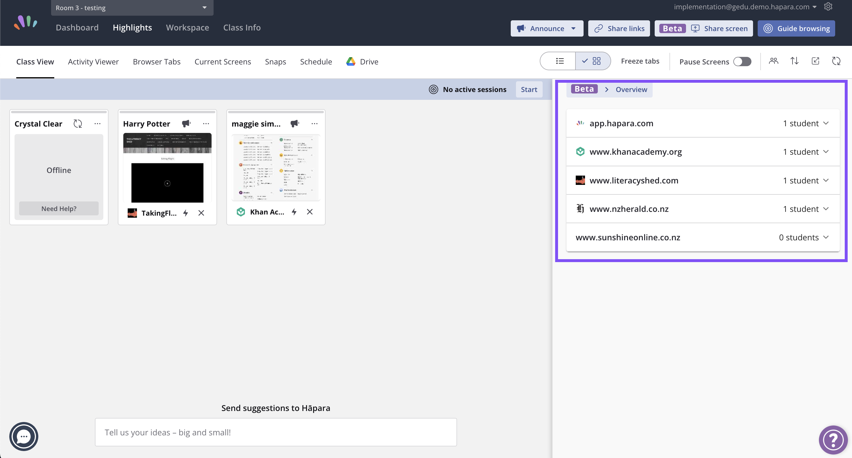 Highlights - Class View – Hapara Support