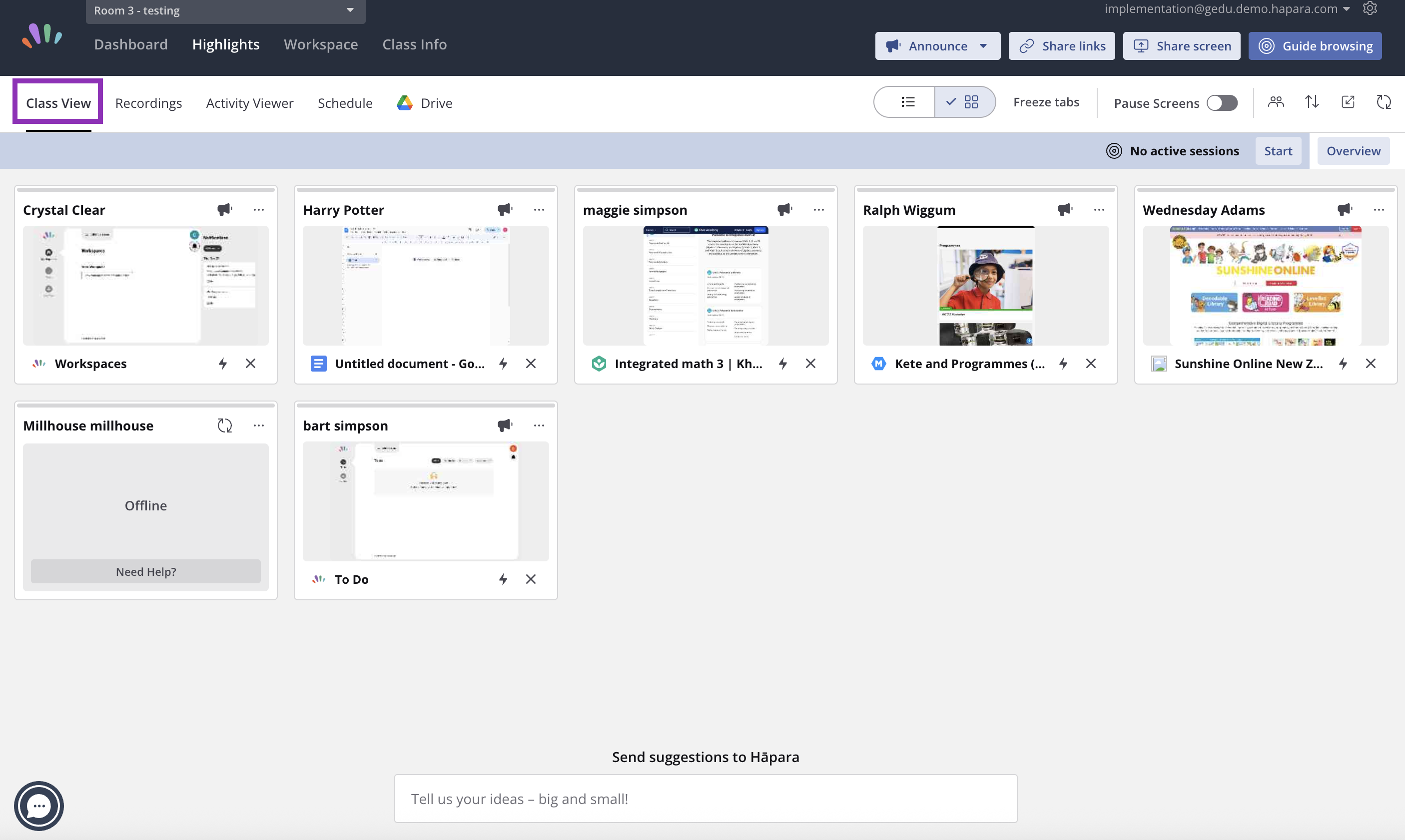 Highlights: Class View – Hapara Support